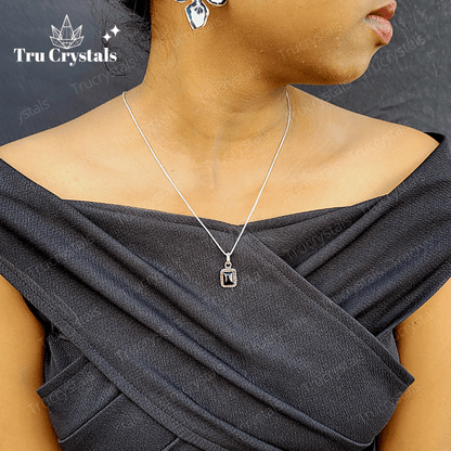 Sterling Silver Black Tourmaline Pendant Square Trucrystals.in