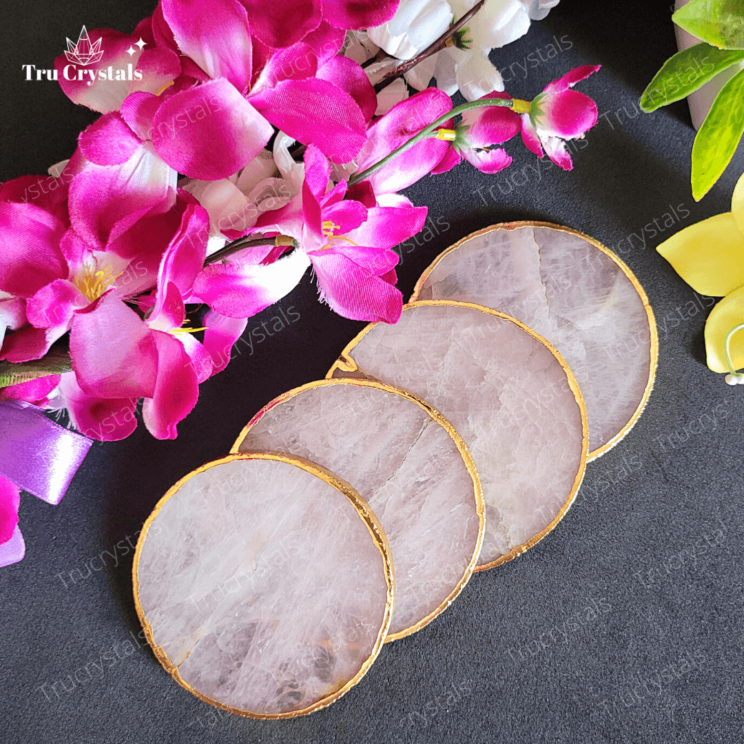 Rose Quartz Coasters- Pack of 4 – Trucrystals.in